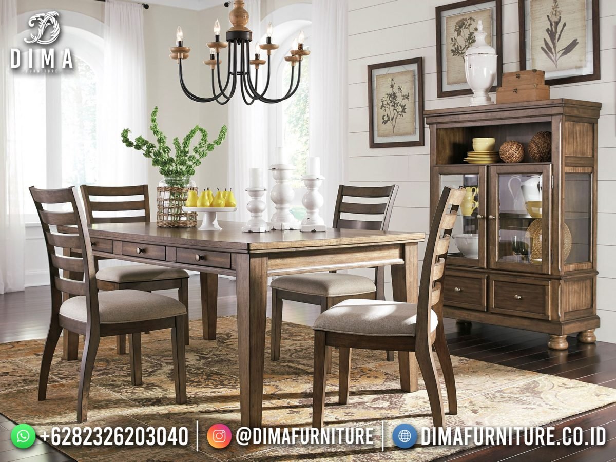 Desain Meja Makan Minimalis Jati Rustic Natural Vintage New 2021 TTJ-1741