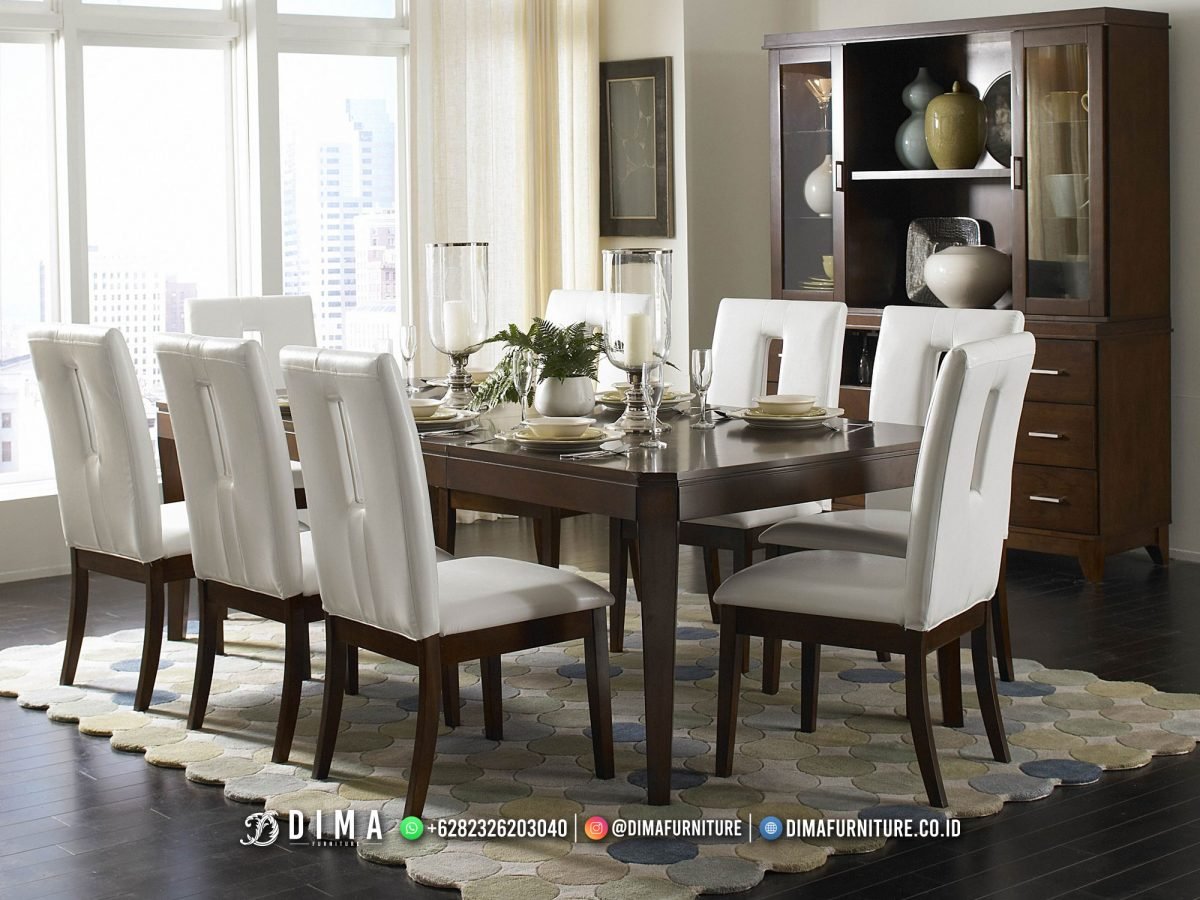 Dominate White Meja Makan Terbaru Minimalis Jati Unique Design TTJ-2353