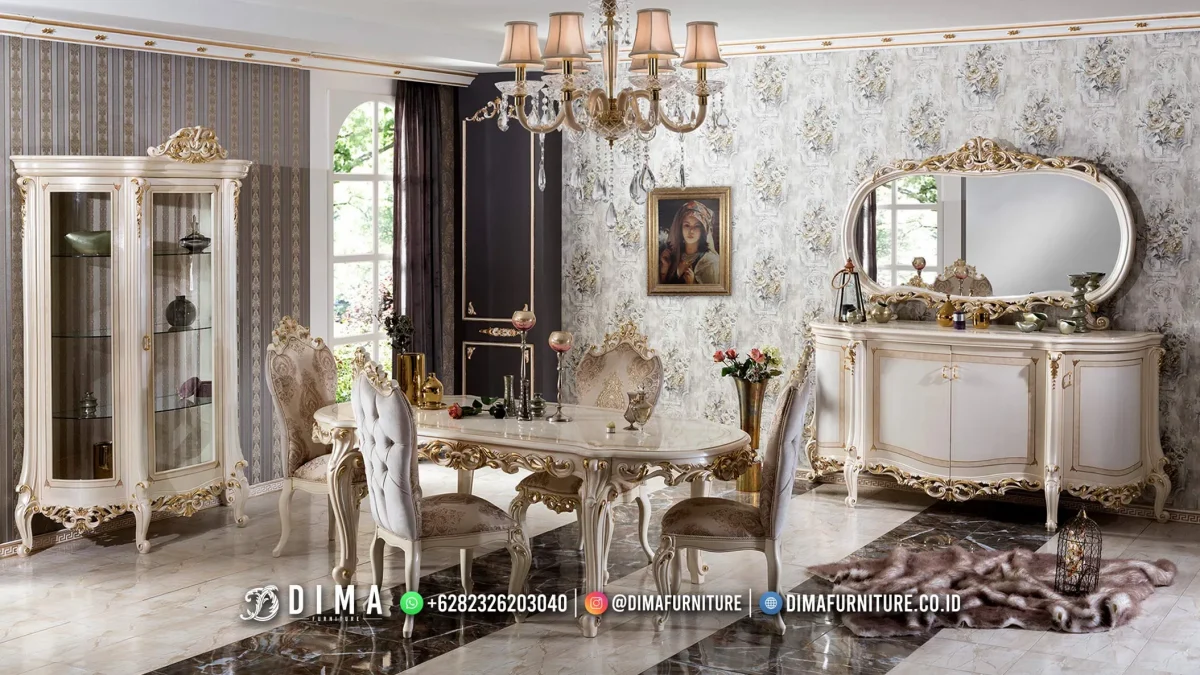 Set Kursi Meja Makan Mewah Jepara High Quality Carving Molina TTJ-2639